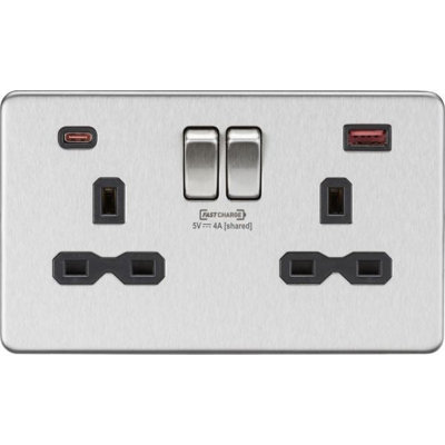 Knightsbridge Screwless Double Switched Socket Dual USB-C USB-A ...