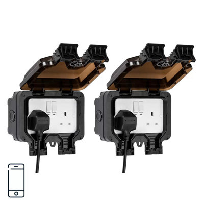 Knightsbridge Smart Outdoor Socket 2 Pack IP66 WiFi Controlled Twin ...