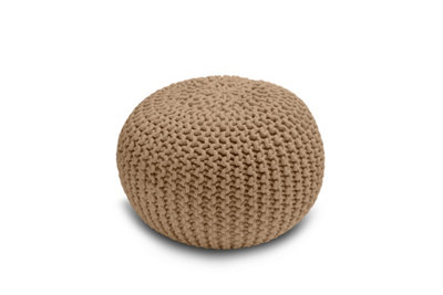 Knitted Pouffe Chunky Round Footstool Ottoman 100% Cotton Handmade ...