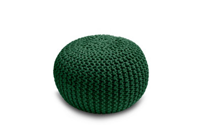 Knitted Pouffe Chunky Round Footstool Ottoman 100% Cotton Handmade ...