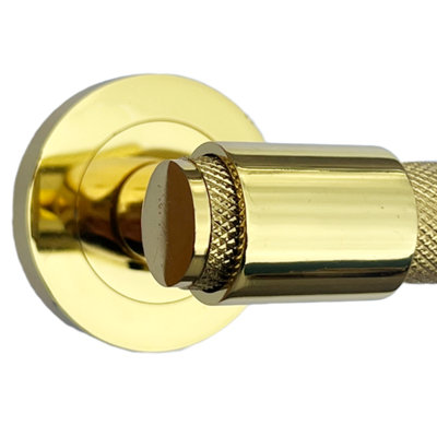 Knurled Door Handles Brass Loop & Neck Lever on Rose Latch Luxe