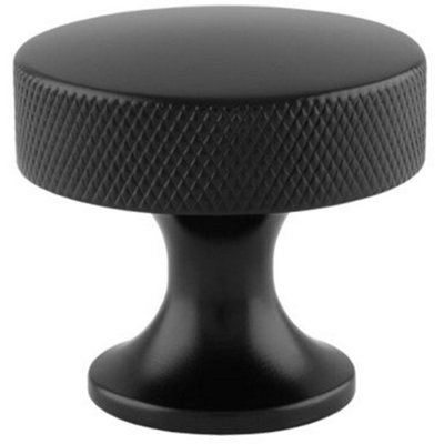 Knurled Flared Stem Cabinet Door Knob - 38mm Matt Black Cupboard Pull ...