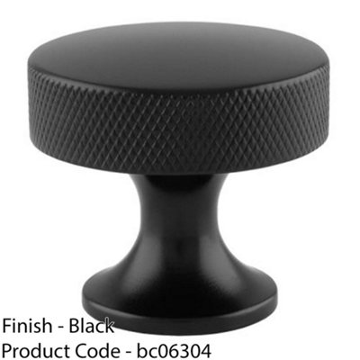 Knurled Flared Stem Cabinet Door Knob - 38mm Matt Black Cupboard Pull ...
