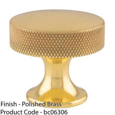 Knurled Flared Stem Cabinet Door Knob - 38mm Polished Brass Cupboard ...