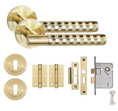 Knurled Hex Cut T-Bar Internal Door Handle Lock Set 3 Lever Mortise ...
