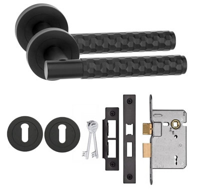 Knurled Hex Cut T-Bar Lock Internal Door Handle Set 3 Lever Lock Set ...