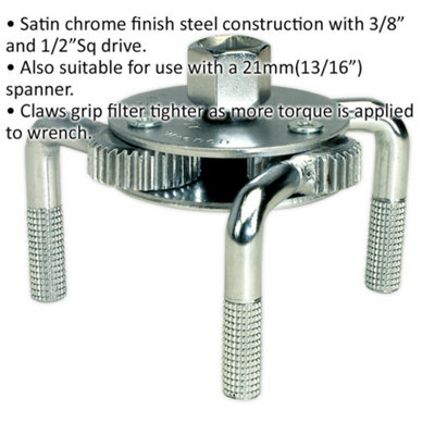 Knurled Oil Filter Claw Wrench - 3/8" & 1/2" Sq Drive - 65mm to 110mm ...