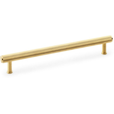 Knurled T Bar Pull Handle - Satin Brass - 224mm Centres Premium Drawer Door