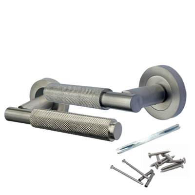 Knurled Turning Door Handles Satin Lever on Rose Latch Luxe