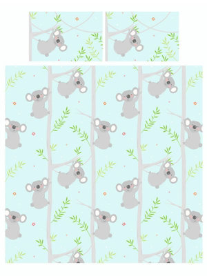 Koala Fun Single Duvet Cover Set Blue / Grey )