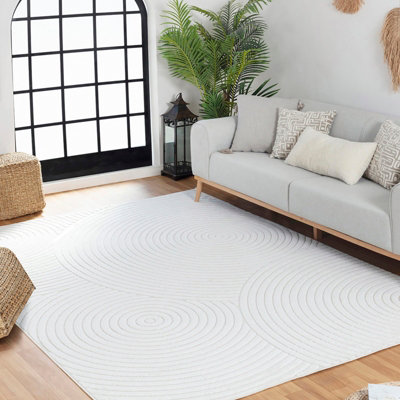 KOANA In- & Outdoor 3D High & Low Pile Textured White Area Rug 200 x 275 cm