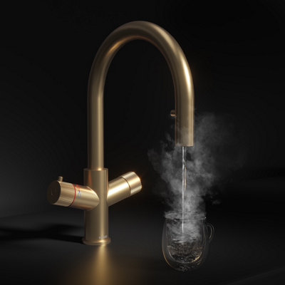 KOBA BRUSHED BRASS 4 IN 1 SWAN NECK PULL OUT SPOUT BOILING TAP INCLUDES ...