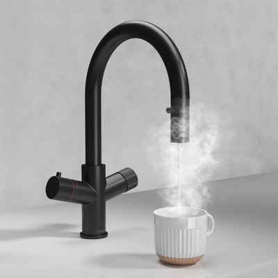 Koba Matte Black 4 in 1 Swan Neck Pull Out Spout Boiling Tap Includes ...