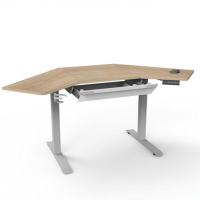 Koble Gino Corner Sit Stand Smart Desk Ash with White Drawer