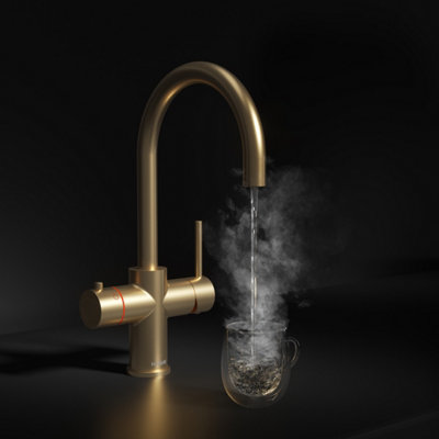 KOGE 98c Boiling Water Tap 3-in-1 Swan Spout Brushed Brass with Tank ...