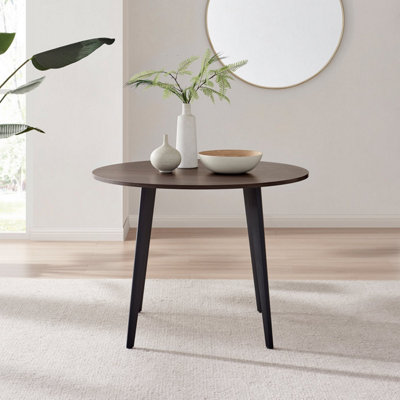 Koko Walnut Wood Effect Round Dining Table Black Legs 100cm