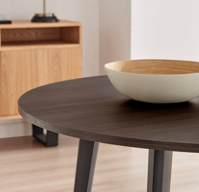 Koko Walnut Wood Effect Round Dining Table Black Legs 100cm