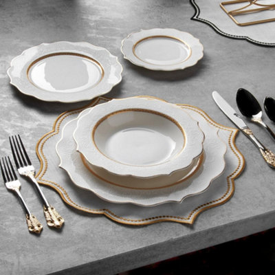 KONIGTUM Luxury White and Gold 24 Piece New Bone China Dinnerware Set ...