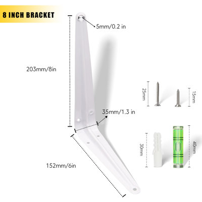 KOOLPUG White Shelf Brackets 2 Pack 6x8 Inch Shelving brackets with ...