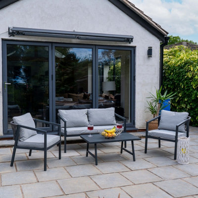 Kos Modern Grey Wicker Rope and Metal Garden Sofa Set with Cushions ...