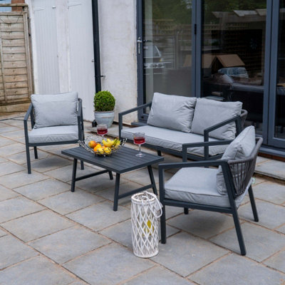 Kos Modern Grey Wicker Rope and Metal Garden Sofa Set with Cushions