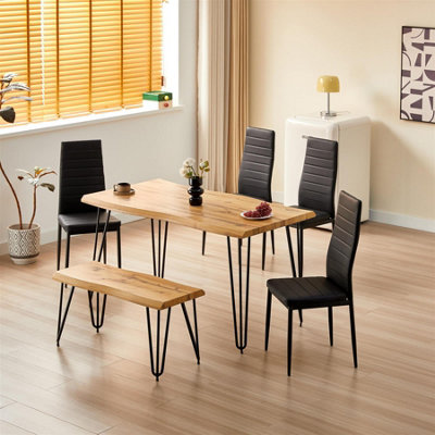 Kosy Koala Dining Table set with 4 Black Metal Chairs and Bench Kitchen ...