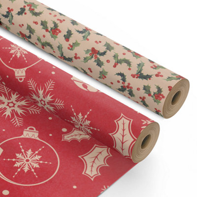 Kraft & Co 2 Pack Christmas Wrapping Paper Roll (Bells)