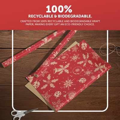 Kraft & Co 2 Pack Christmas Wrapping Paper Roll (Bells)
