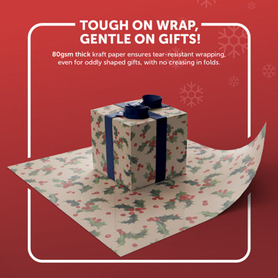 Kraft & Co 2 Pack Christmas Wrapping Paper Roll (Holly)