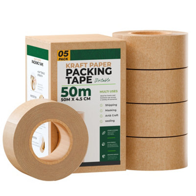 Kraft Paper Packaging Tape, 4.8cm x 500cm Brown Recyclable Adhesive ...