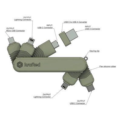 Krafted: Connex Multi Cable Connector - Charcoal