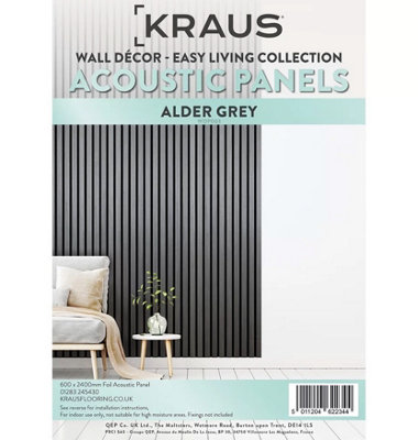Kraus Easy Living - Alder Grey- Acoustic Slat Wall Panel x2 Pack - (L) 240cm x (W) 60cm - 2 ...