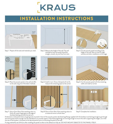 Kraus Easy Living - Alder Grey - Acoustic Slat Wall Panel x3 Pack (L) 240cm x (W) 60cm - 3 Panel ...