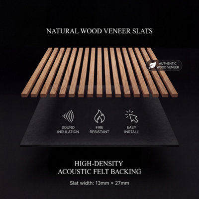 KRAUS EASY LIVING - MEDIUM OAK ACOUSTIC SLAT WALL PANELS - 3 PANEL PACK ...