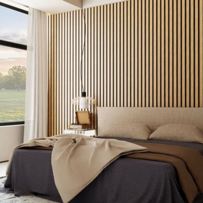 Kraus LUX - Natural Oak - Wide Slat Acoustic Wall Panel (L) 240cm x (W ...