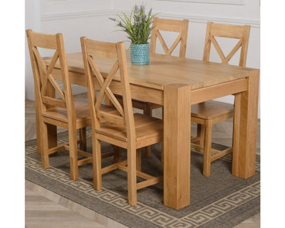 Kuba 150 x 85 cm Chunky Medium Oak Dining Table and 4 Chairs Dining Set ...