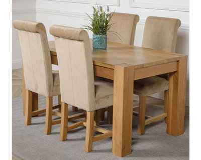 Kuba 150 x 85 cm Chunky Medium Oak Dining Table and 4 Chairs Dining Set ...