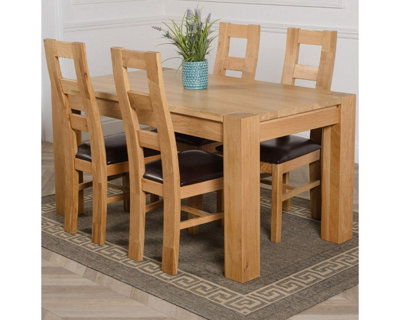 Kuba 150 x 85 cm Chunky Medium Oak Dining Table and 4 Chairs Dining Set ...