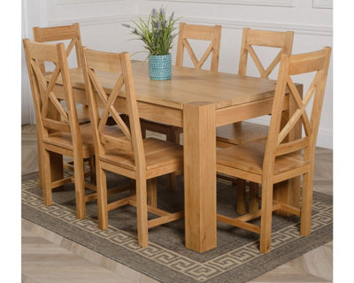 Kuba 150 x 85 cm Chunky Medium Oak Dining Table and 6 Chairs Dining Set ...