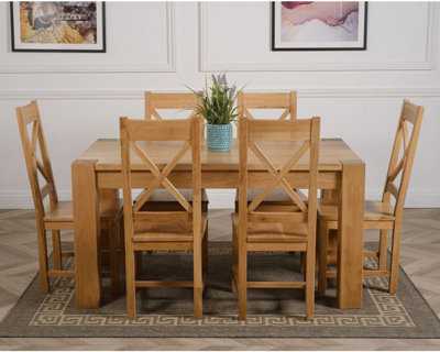 Kuba 150 x 85 cm Chunky Medium Oak Dining Table and 6 Chairs Dining Set ...