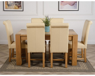 Kuba 150 x 85 cm Chunky Medium Oak Dining Table and 6 Chairs Dining Set ...