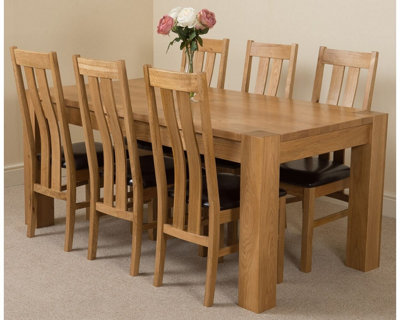 Kuba 180 x 90 cm Chunky Oak Dining Table and 6 Chairs Dining Set with ...