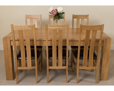 Kuba 180 x 90 cm Chunky Oak Dining Table and 6 Chairs Dining Set with ...