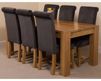 Kuba 180 x 90 cm Chunky Oak Dining Table and 6 Chairs Dining Set with ...