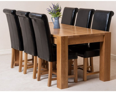 Kuba 180 x 90 cm Chunky Oak Dining Table and 6 Chairs Dining Set with ...
