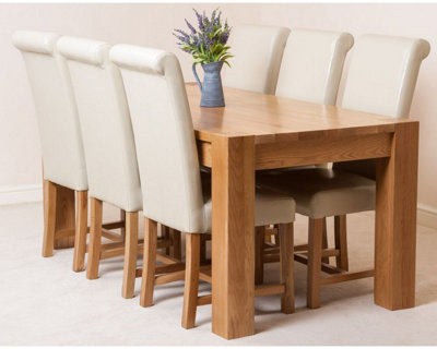 Kuba 180 x 90 cm Chunky Oak Dining Table and 6 Chairs Dining Set with ...