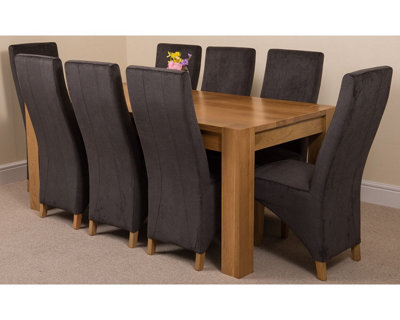 Kuba 180 x 90 cm Chunky Oak Dining Table and 8 Chairs Dining Set with ...