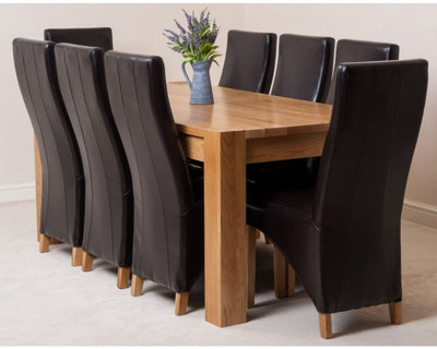 Kuba 180 x 90 cm Chunky Oak Dining Table and 8 Chairs Dining Set with ...