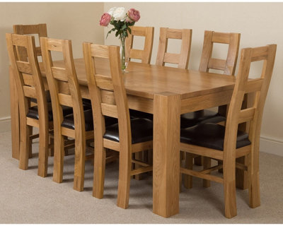 Kuba 180 x 90 cm Chunky Oak Dining Table and 8 Chairs Dining Set with ...