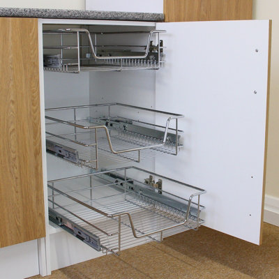 KuKoo Kitchen Pull Out Storage Baskets 300mm Wide Cabinet 3 Pack